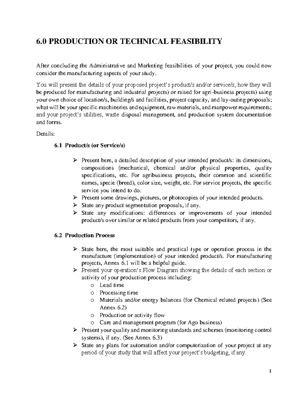 Part 6.0A Production or Technical Feasibility 6 - 1 6 PRODUCTION OR ...