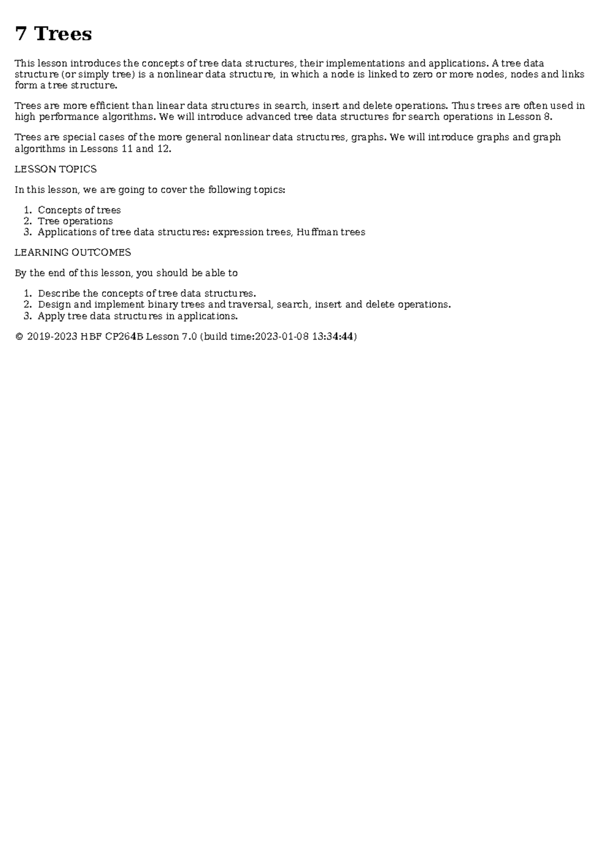 L07 00 Lecture Notes 7 Trees This Lesson Introduces The Concepts Of Tree Data Structures