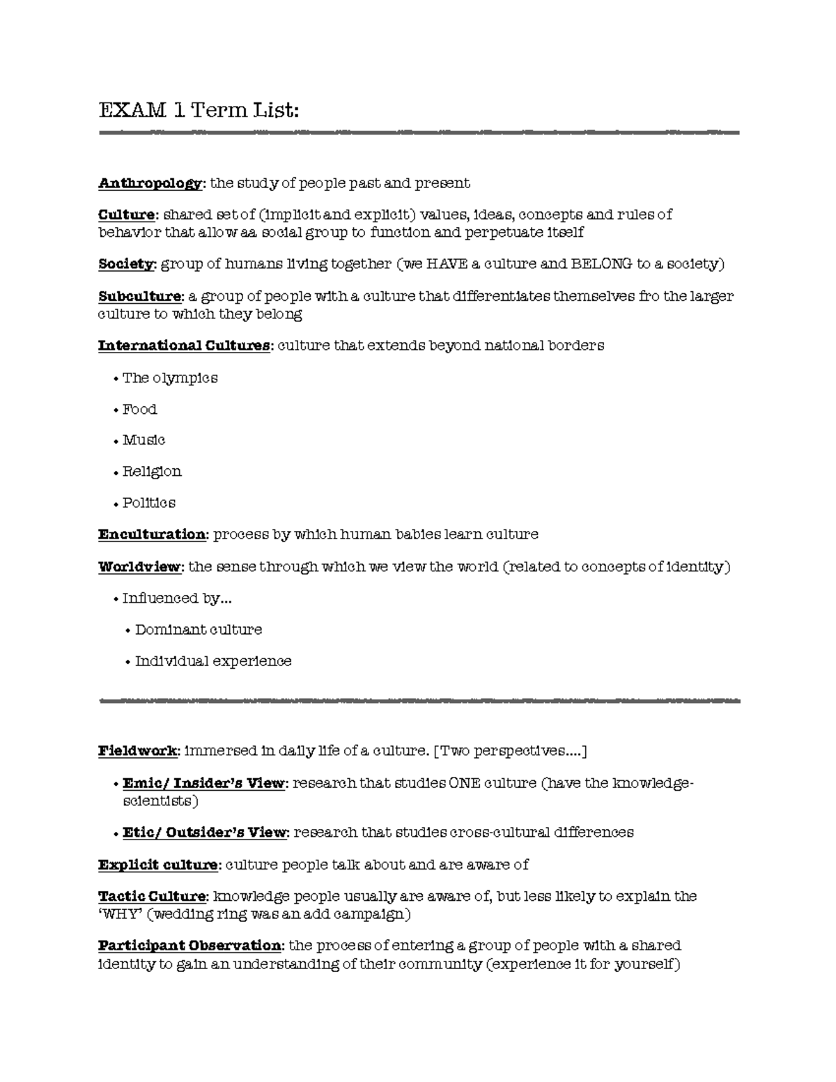 EXAM 1 Term List - This is a complete term list for Exam 1 and an in ...