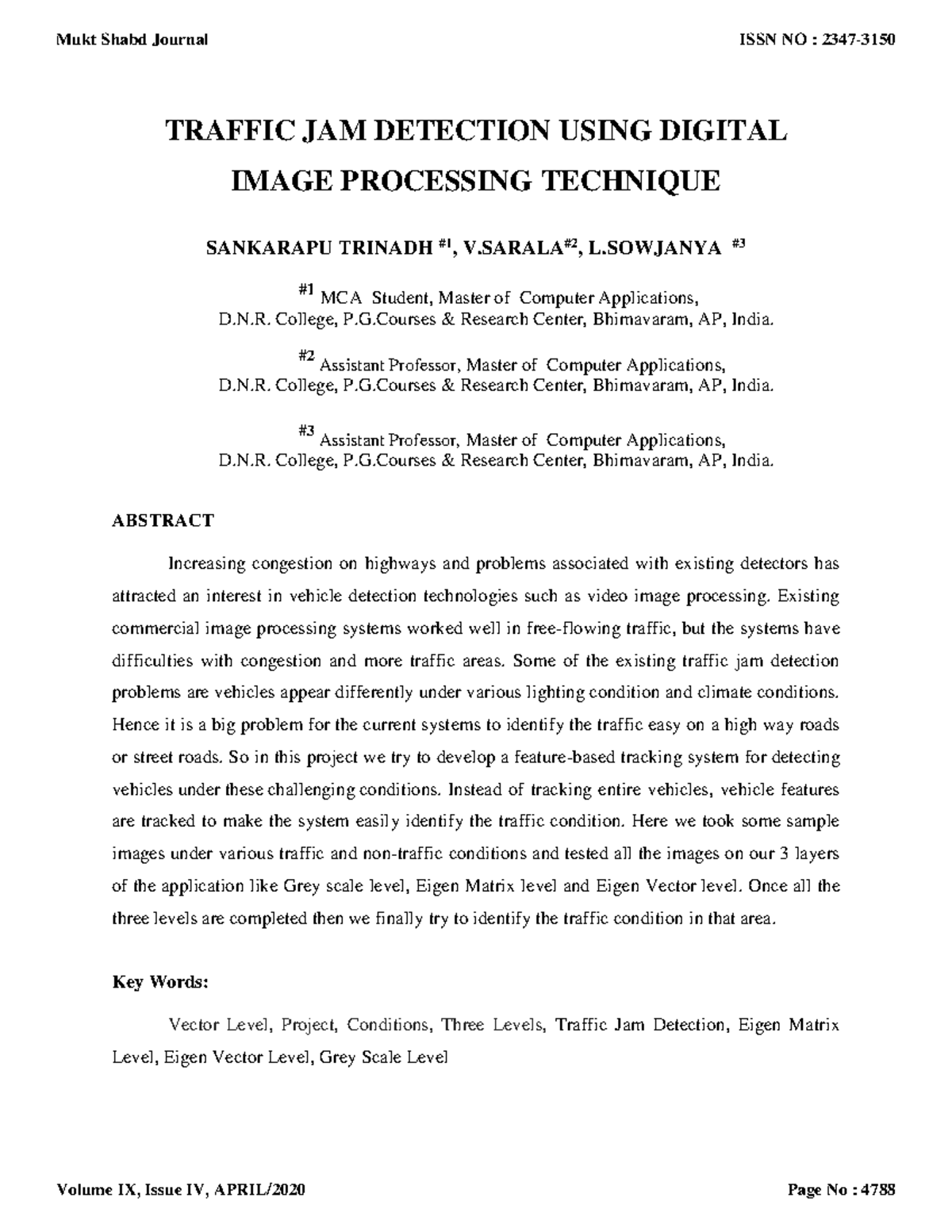TRAFFIC JAM DETECTION USING DIGITAL IMAGE PROCESSING TECHNIQUE - TRAFFIC JAM DETECTION USING ...