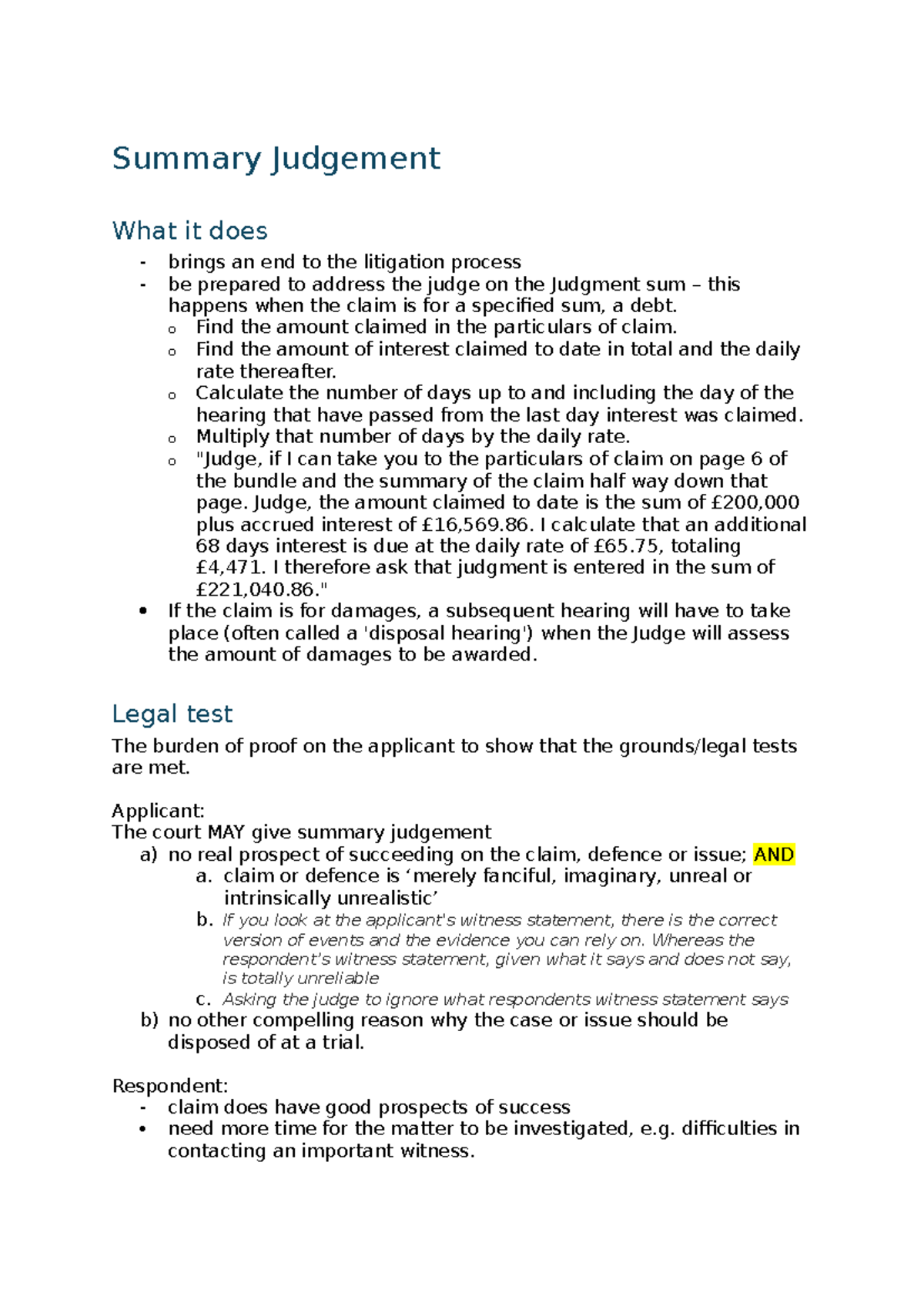 Summary Judgement - Summary Judgement What it does - brings an end to ...
