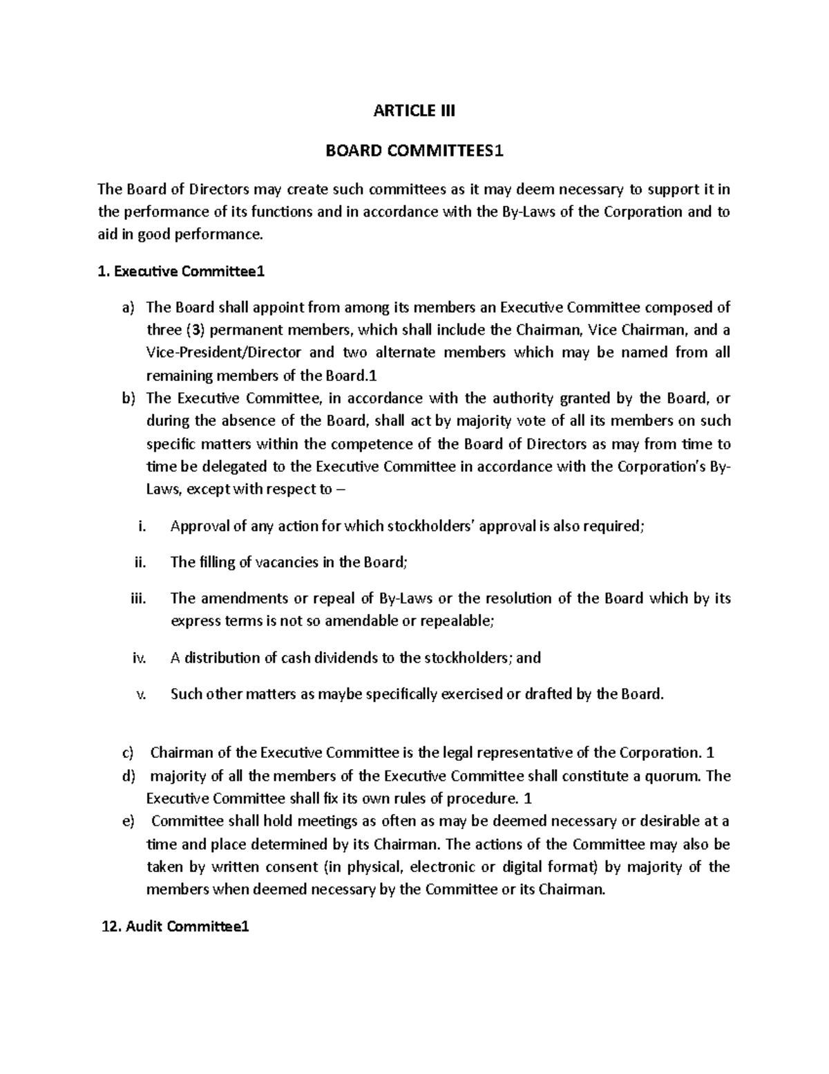 Board commitee - It was summary - ARTICLE III BOARD COMMITTEES The ...