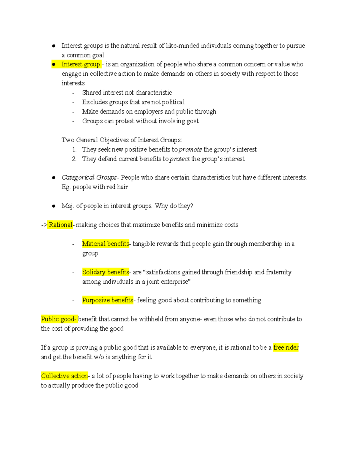 Chapter 6 (Interest Groups) Textbook Notes - Interest groups is the ...