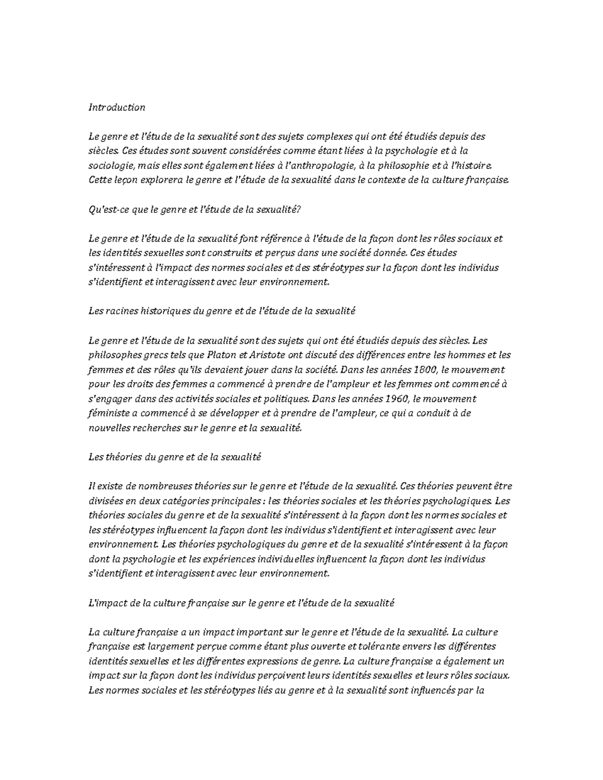 Gender and Sexuality Studies Study Notes - Introduction Le genre et l ...