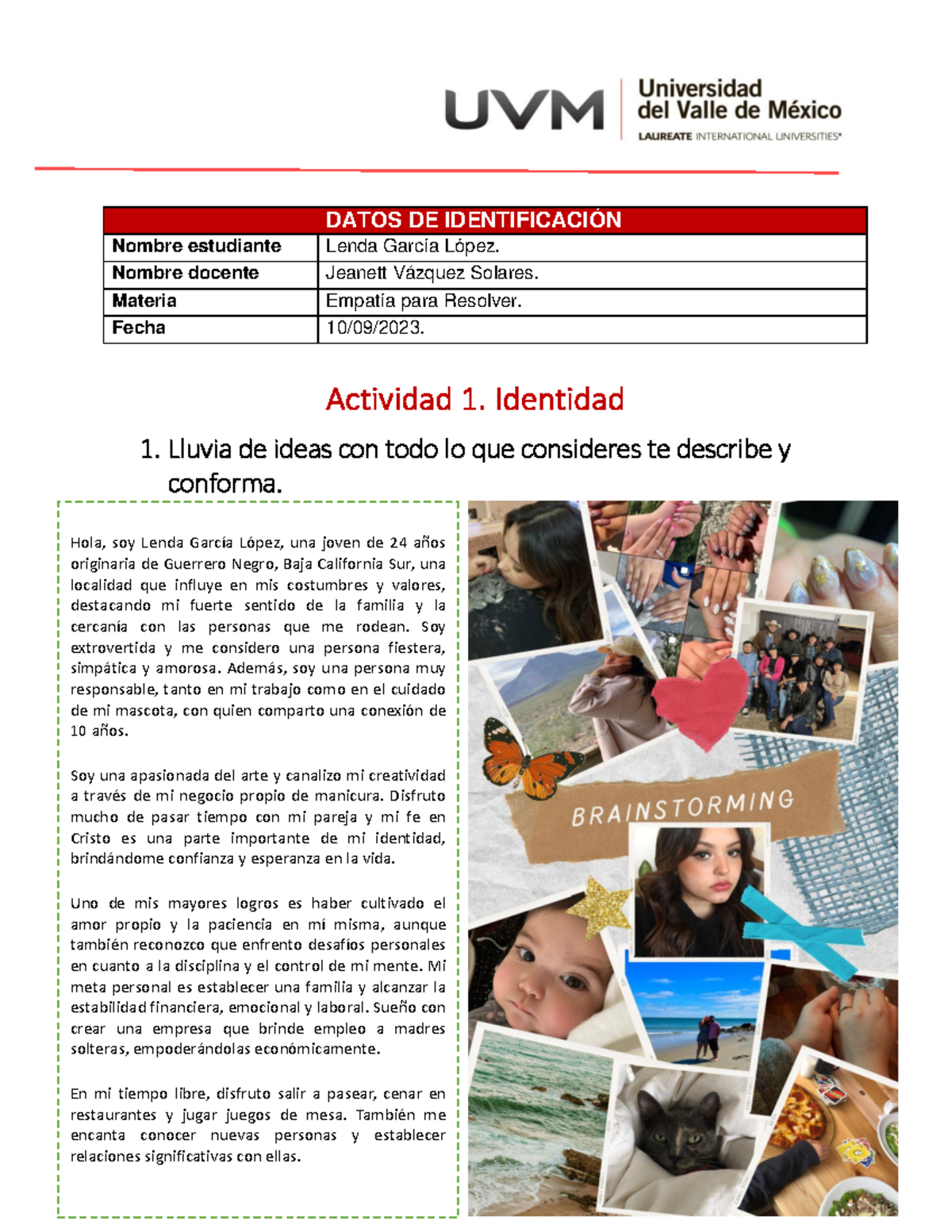 Actividad 1. Identidad - Actividad 1. Identidad 1. Lluvia de ideas con ...