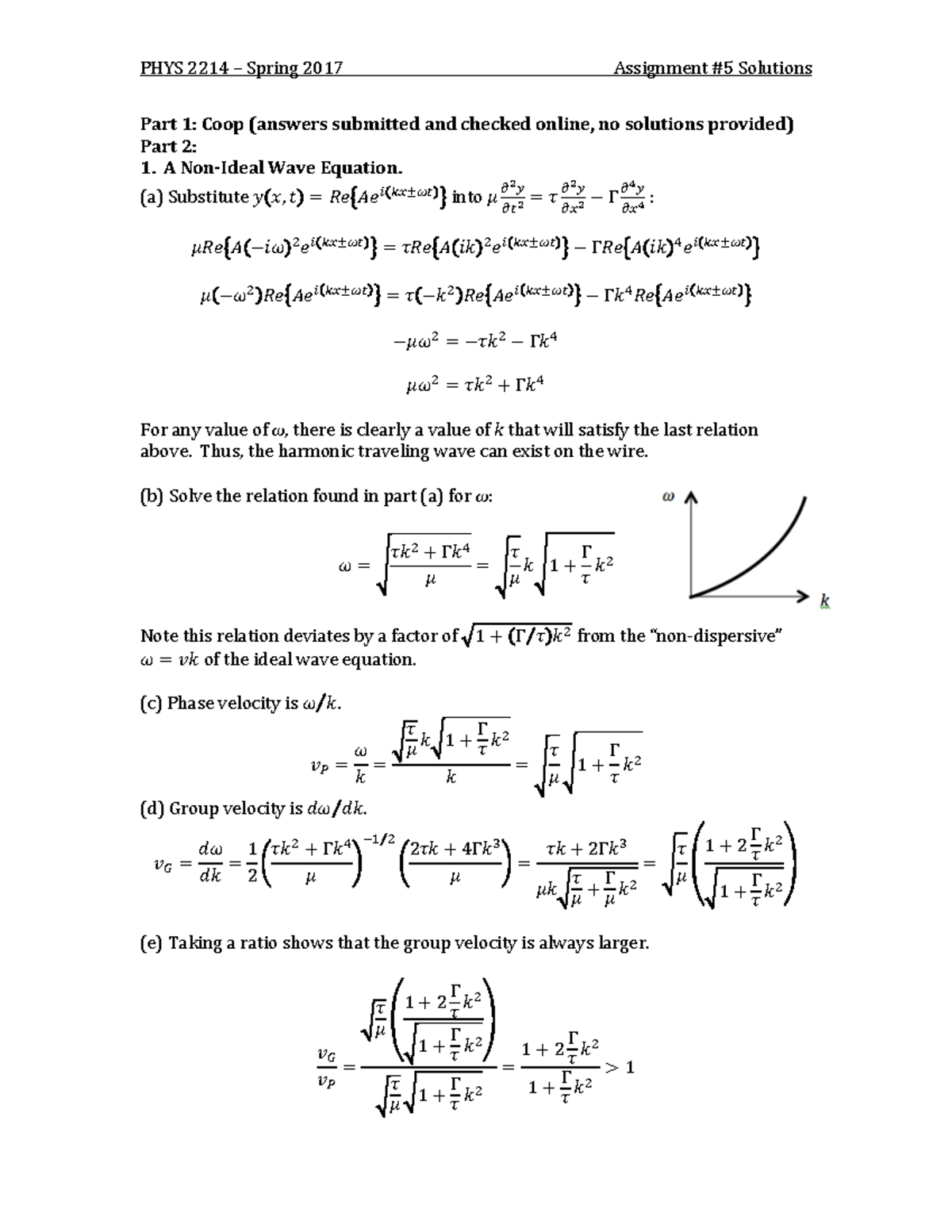Assignment 5 solutions - PHYS 2214 – Spring 2017 Assignment #5 Solutions Part 1: Coop (answers ...