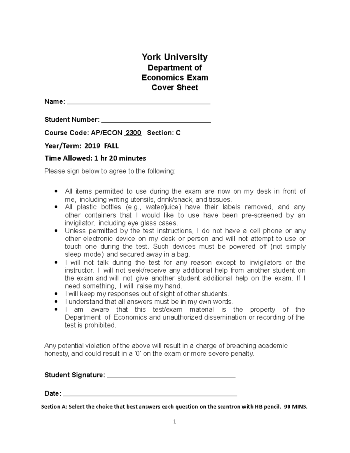 Midterm, answers - York University Department of Economics Exam Cover ...