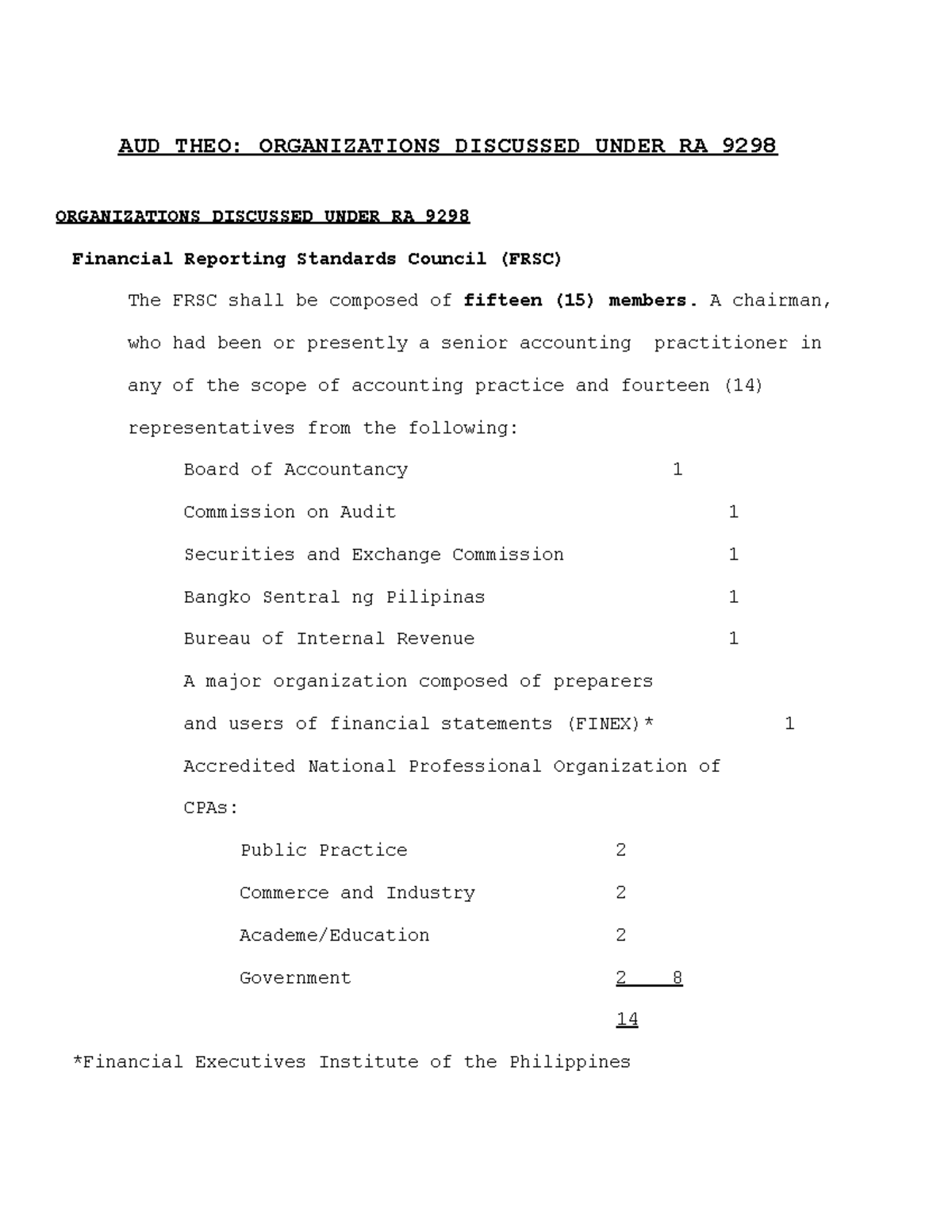 AUD THEO Organizations Discussed Under RA 9298 - AUD THEO ...