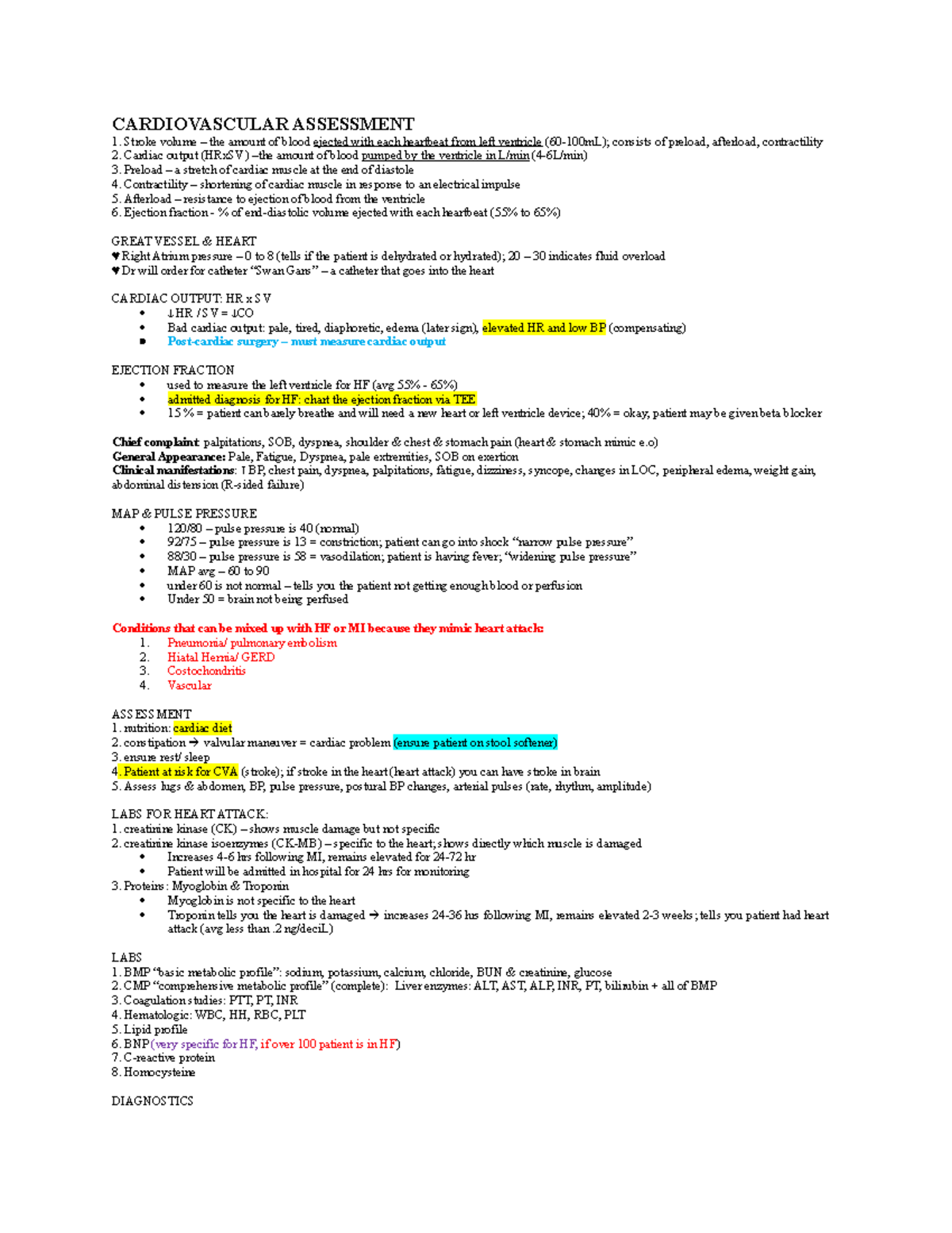 Exam I - Cardiac - CARDIOVASCULAR ASSESSMENT 1. Stroke volume – the ...