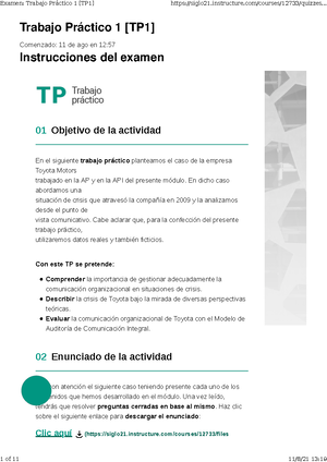 Examen Trabajo Práctico 1 [TP1] 95% - Trabajo Práctico 1 [TP1] Comenzado: 24 de oct en 22: - Studocu