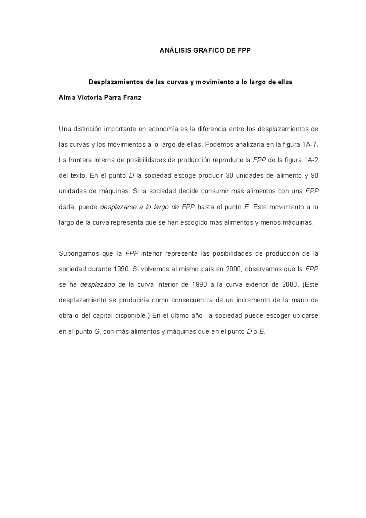 Taller Analisis FPP - ANÁLISIS GRAFICO DE FPP Desplazamientos de las curvas y movimiento a lo ...