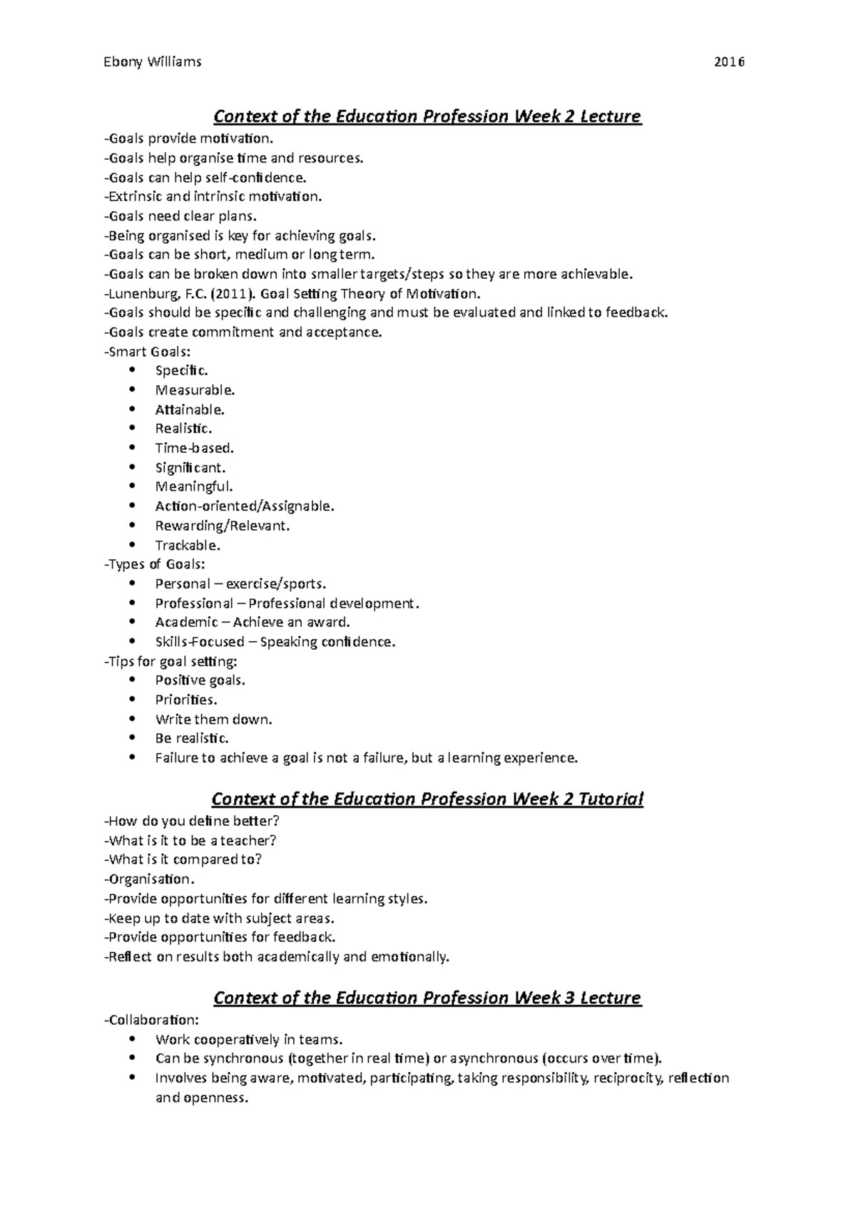 Context of the Education Profession Tutorial Notes - Context of the ...