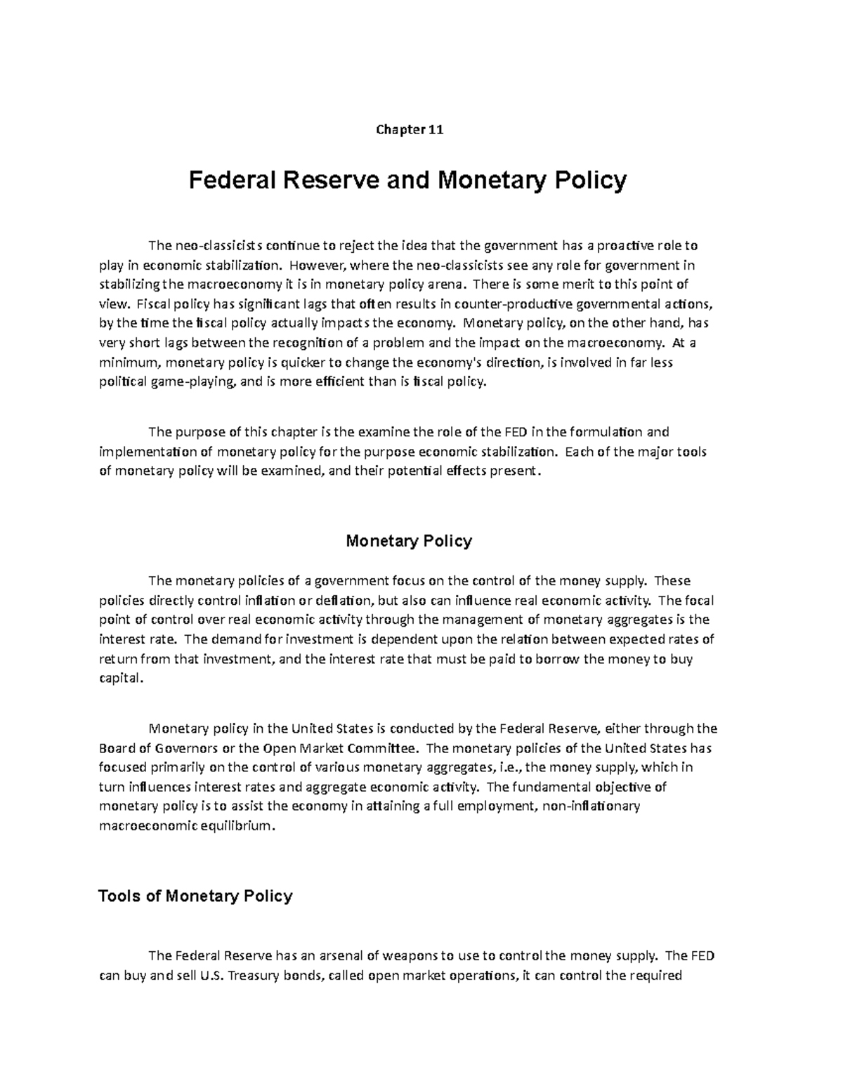 Note 36 - class notes - Chapter 11 Federal Reserve and Monetary Policy ...