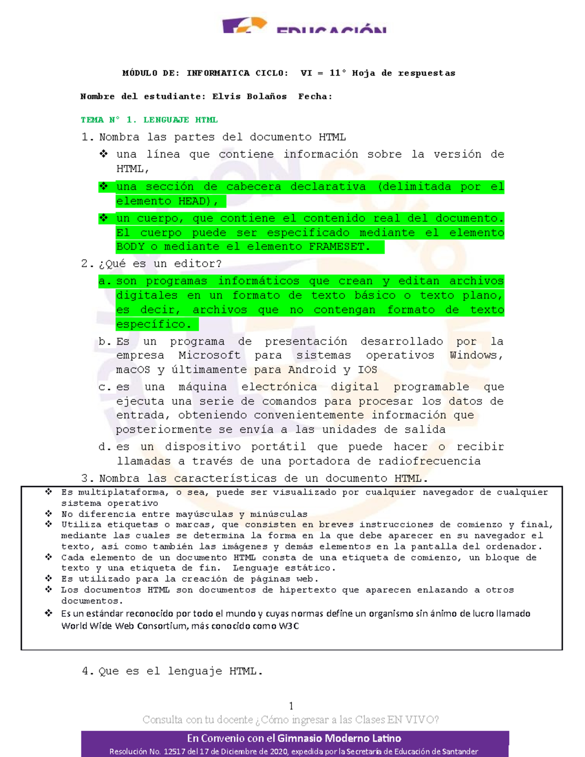 Trabajo de Inform Ã¡tica - MÓDULO DE: INFORMATICA CICLO: VI = 11° Hoja ...