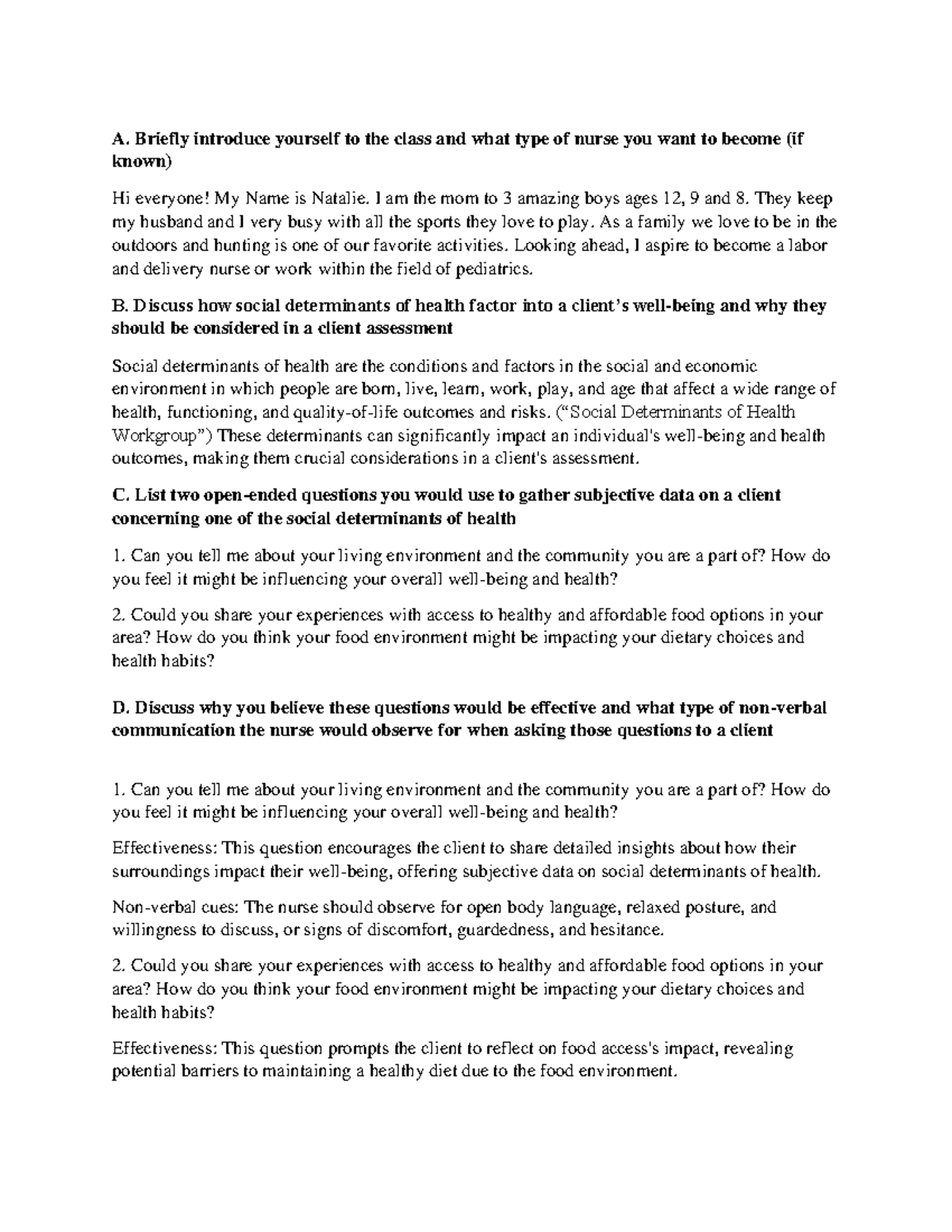 115 Discussion 1 - A. Briefly introduce yourself to the class and what ...