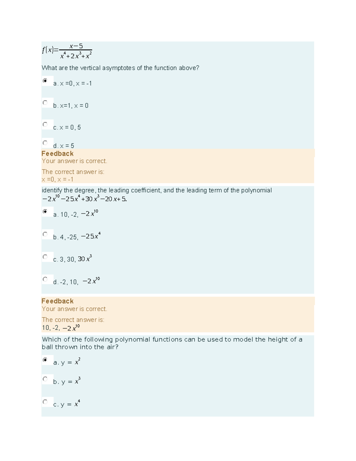 MATH 1201 Self-Quiz Unit 4 - f ( x ) = x− 5 x 4 + 2 x 3 + x 2 What are ...