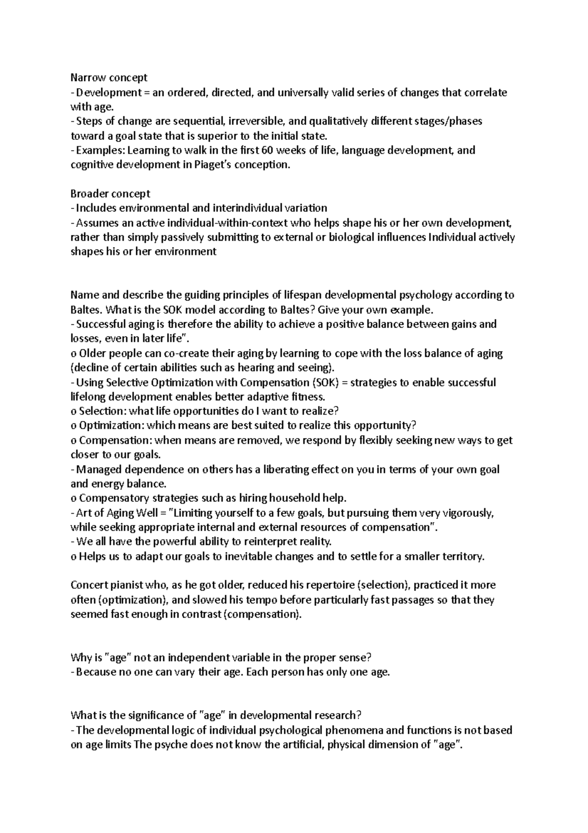 Narrow concept - Psychology - Narrow concept Development = an ordered ...