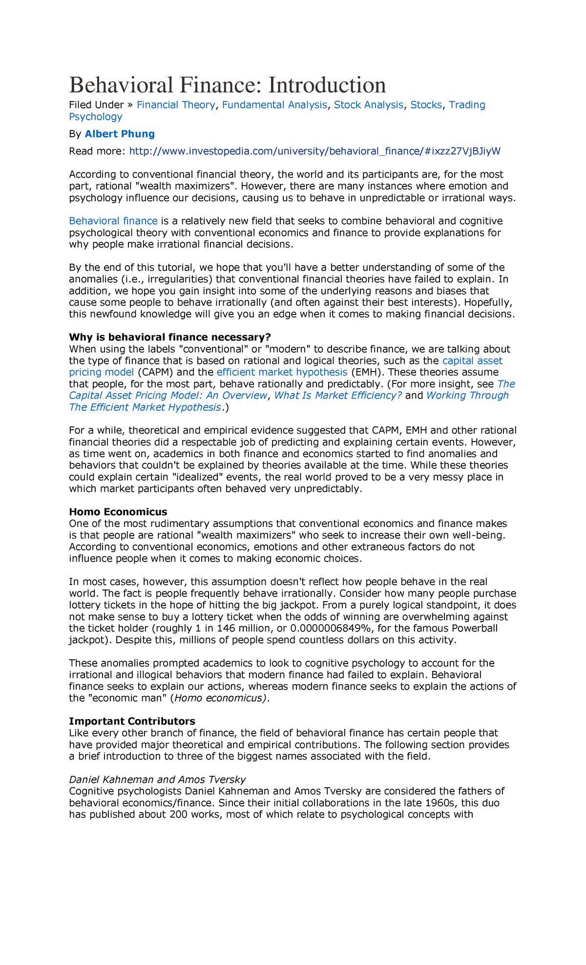 Behavioral Finance - Lecture notes 12 - Behavioral Finance ...