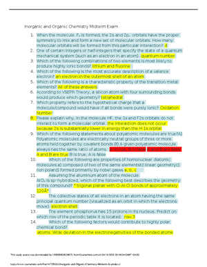 Inorganic and Organic Chemistry Final Lab Quiz 1 - Final Lab Quiz 1 1 ...