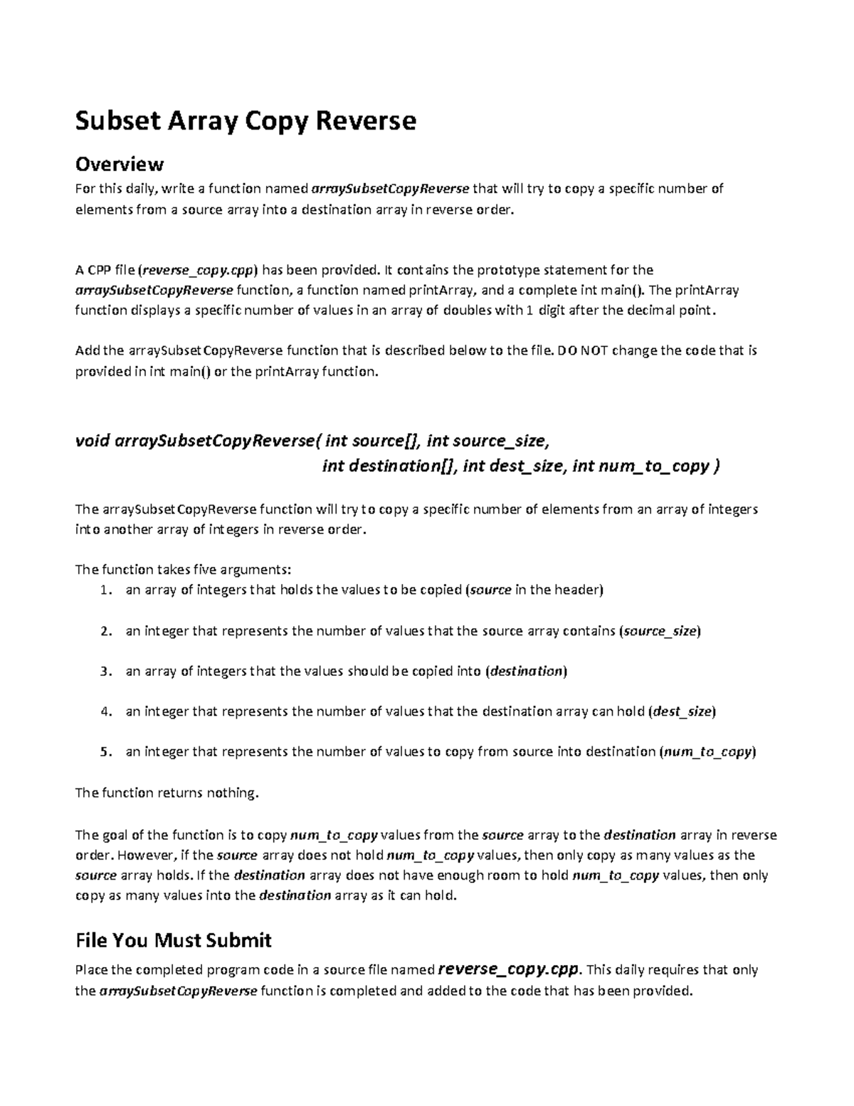 Subset Array Copy Reverse Subset Array Copy Reverse Overview For This Daily Write A Function