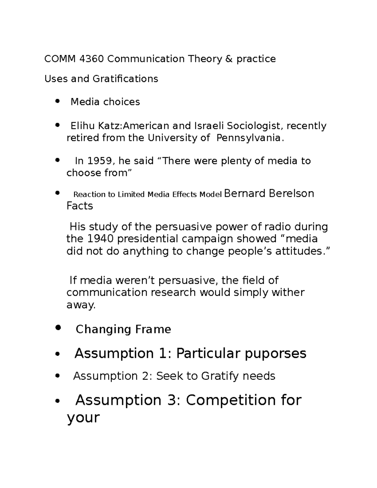 COMM 4360 uses and grat - Dr. Kim - COMM 4360 Communication Theory ...