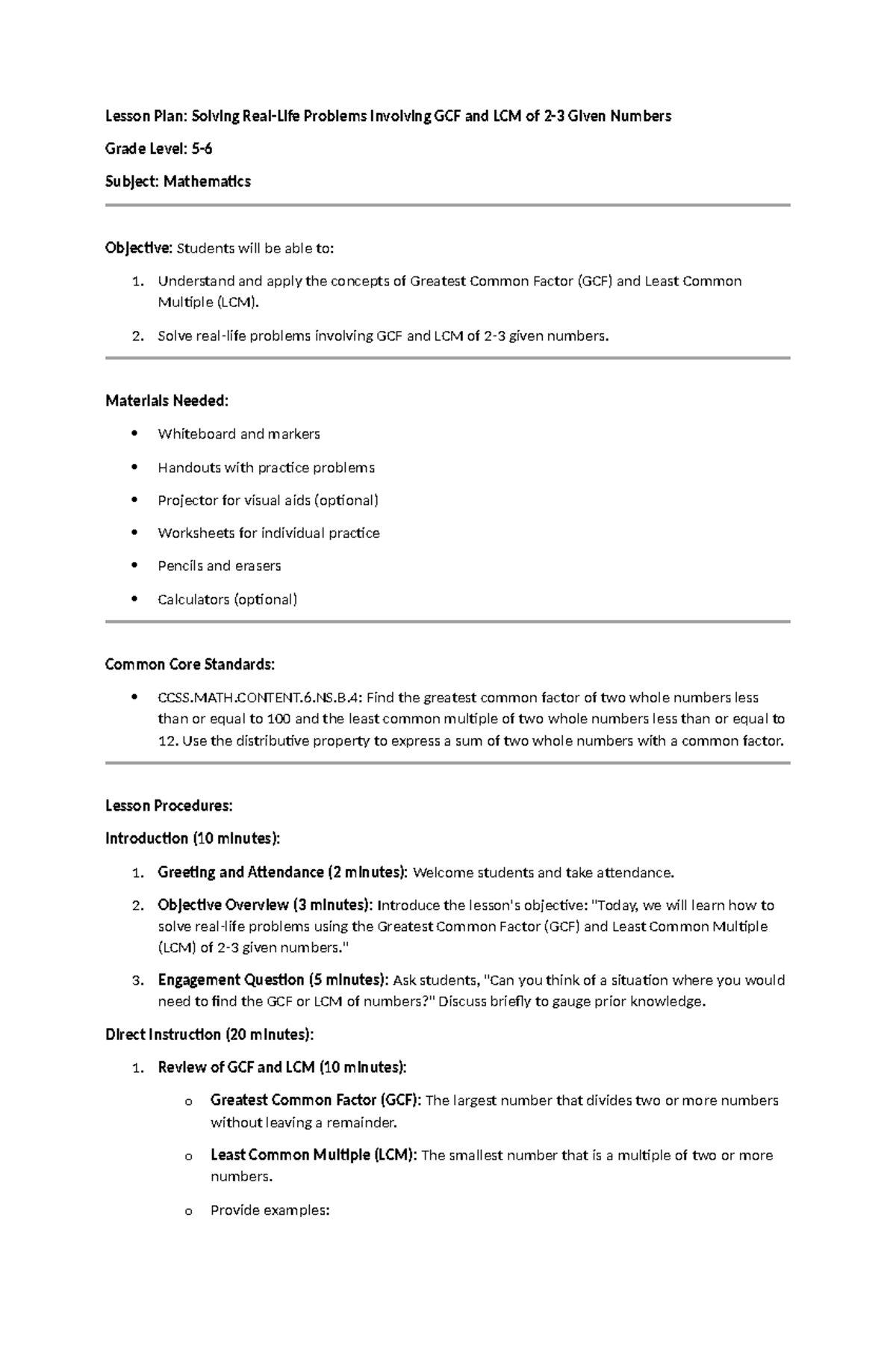 Solving Real-Life Problems Involving GCF and LCM of 2-3 Given Numbers ...