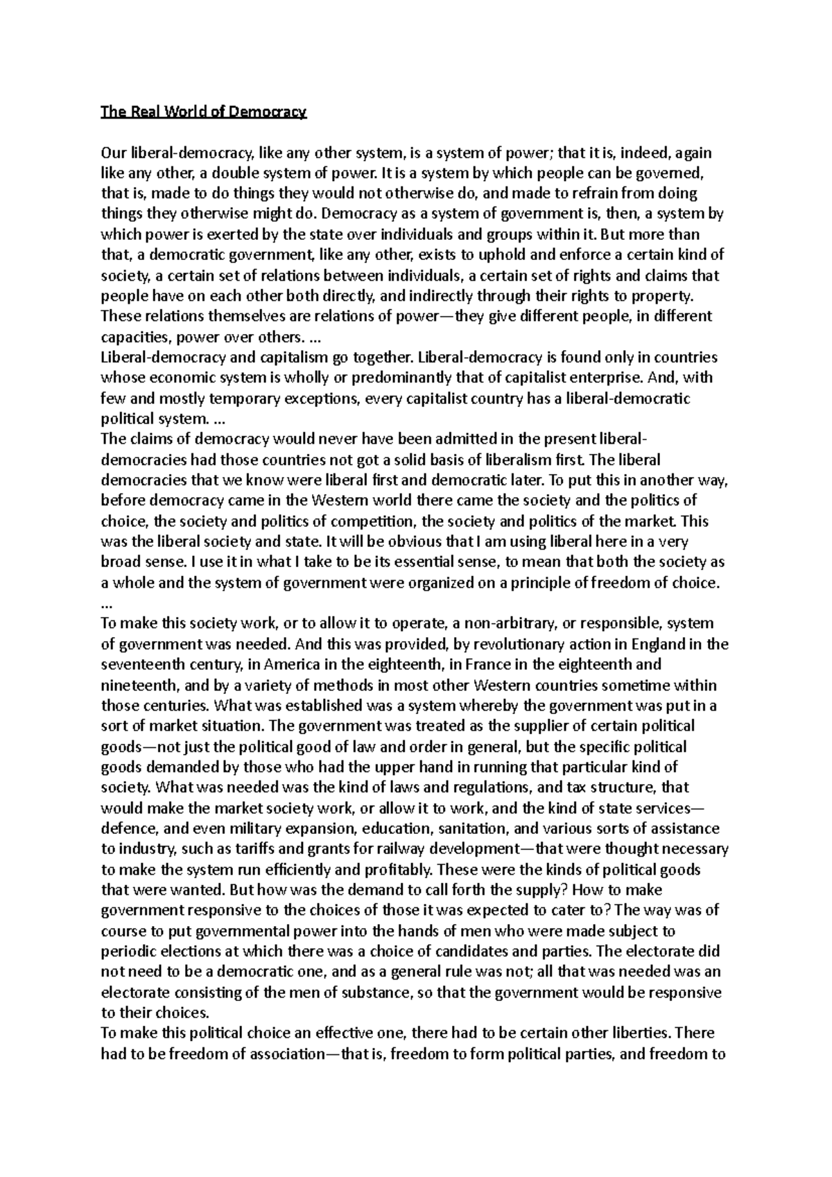 The Real World of Democracy - It is a system by which people can be ...