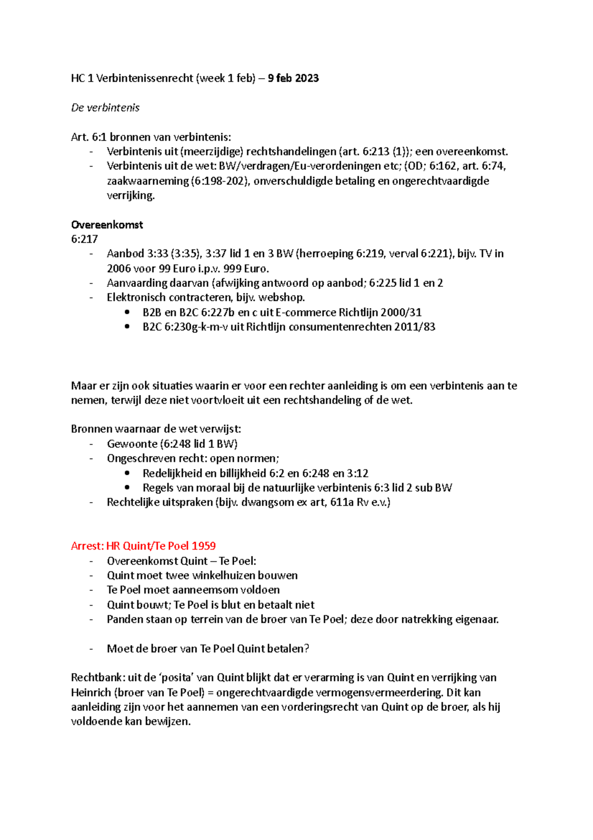 HC 1 Verbintenissenrecht - 6:1 bronnen van verbintenis: - Verbintenis ...