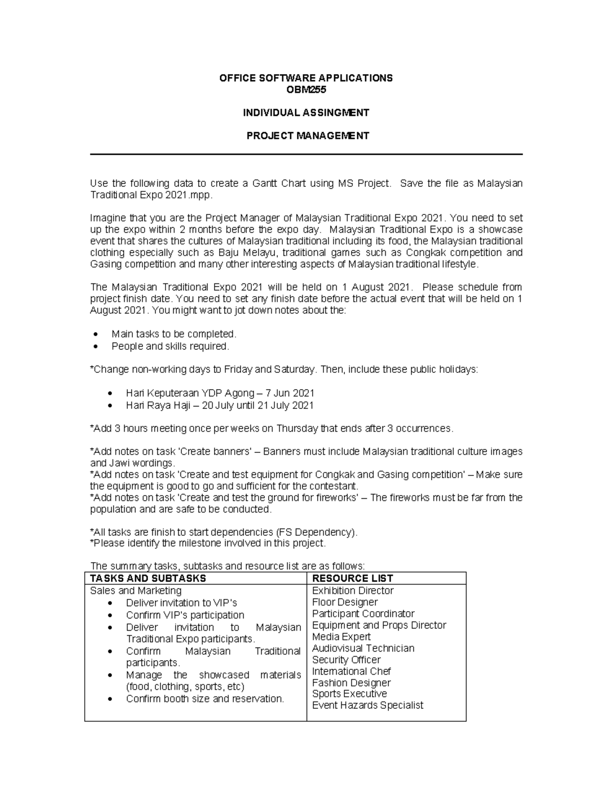 Tutorial ms project - OFFICE SOFTWARE APPLICATIONS OBM INDIVIDUAL ...