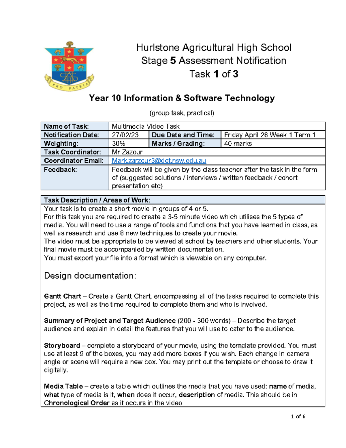 Stage 5 IST Multimedia Video Task 1 - Hurlstone Agricultural High ...