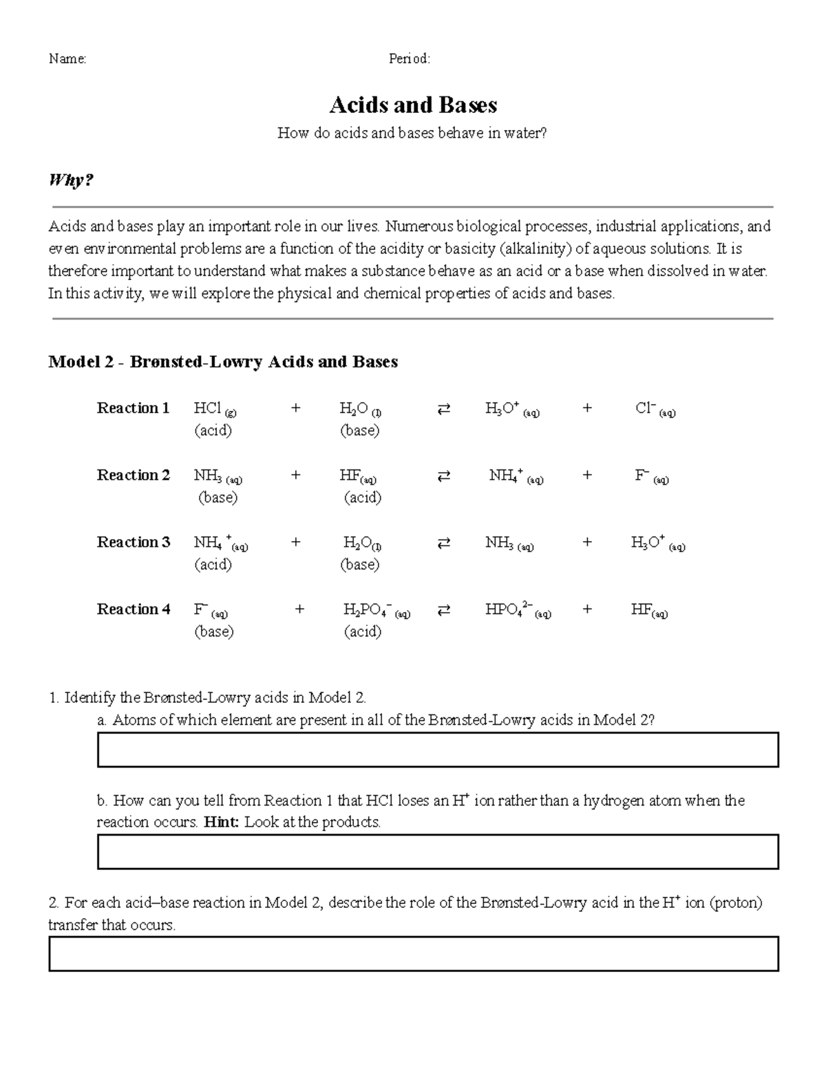 Acid Base - Part III - Bronsted-Lowry Pogil - Google Docs - Name ...
