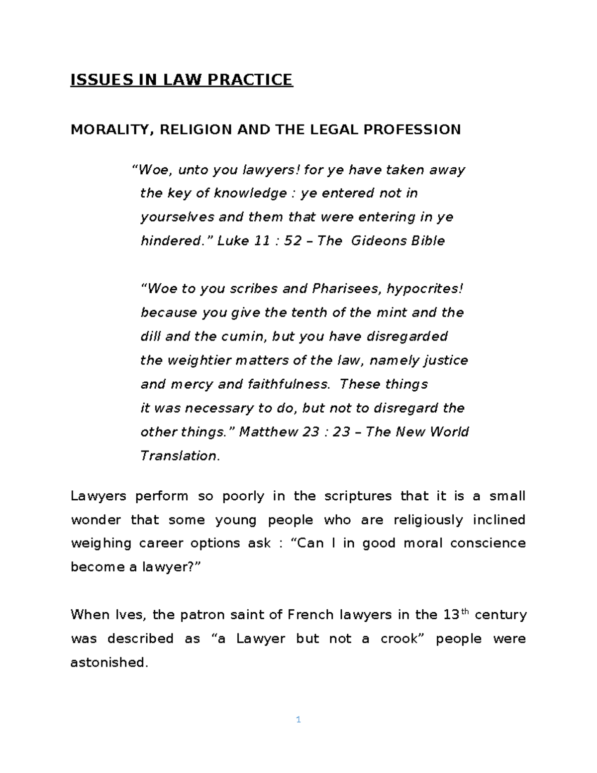 Issues IN LAW Practice - Work hard - ISSUES IN LAW PRACTICE MORALITY ...