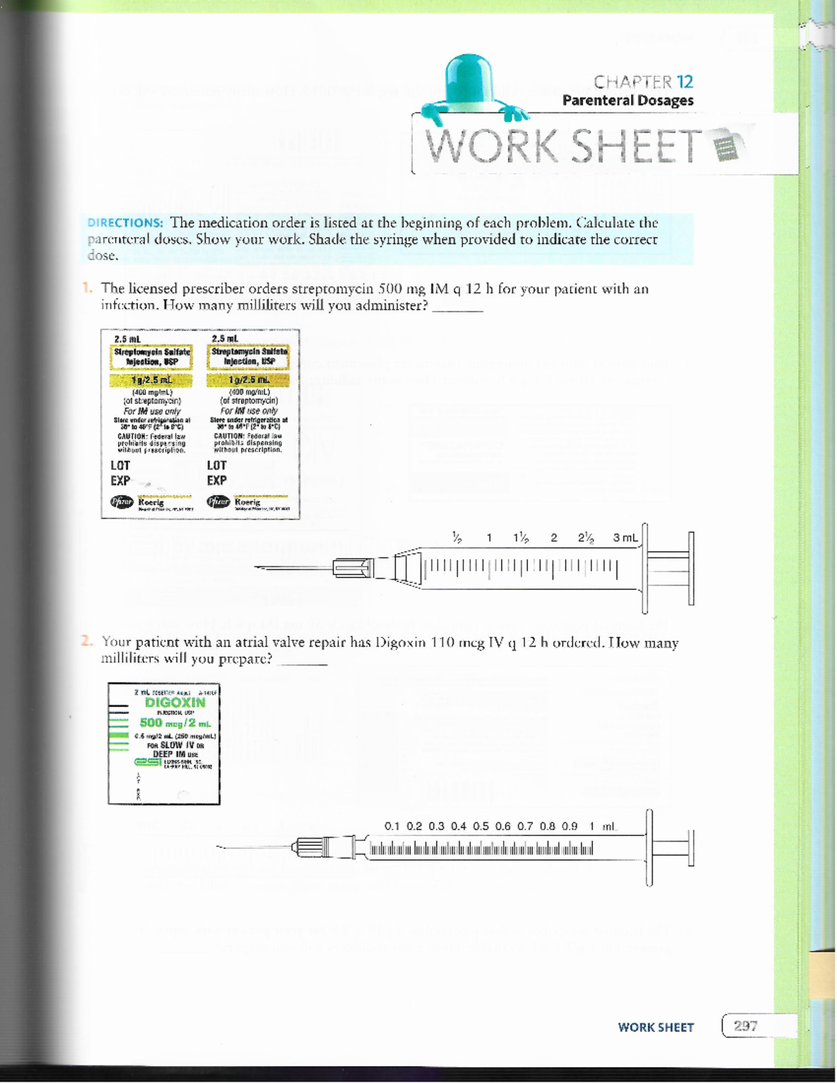 Ogden Ch 12 Worksheets Parenteral Dosages - NURS 3631 - Studocu