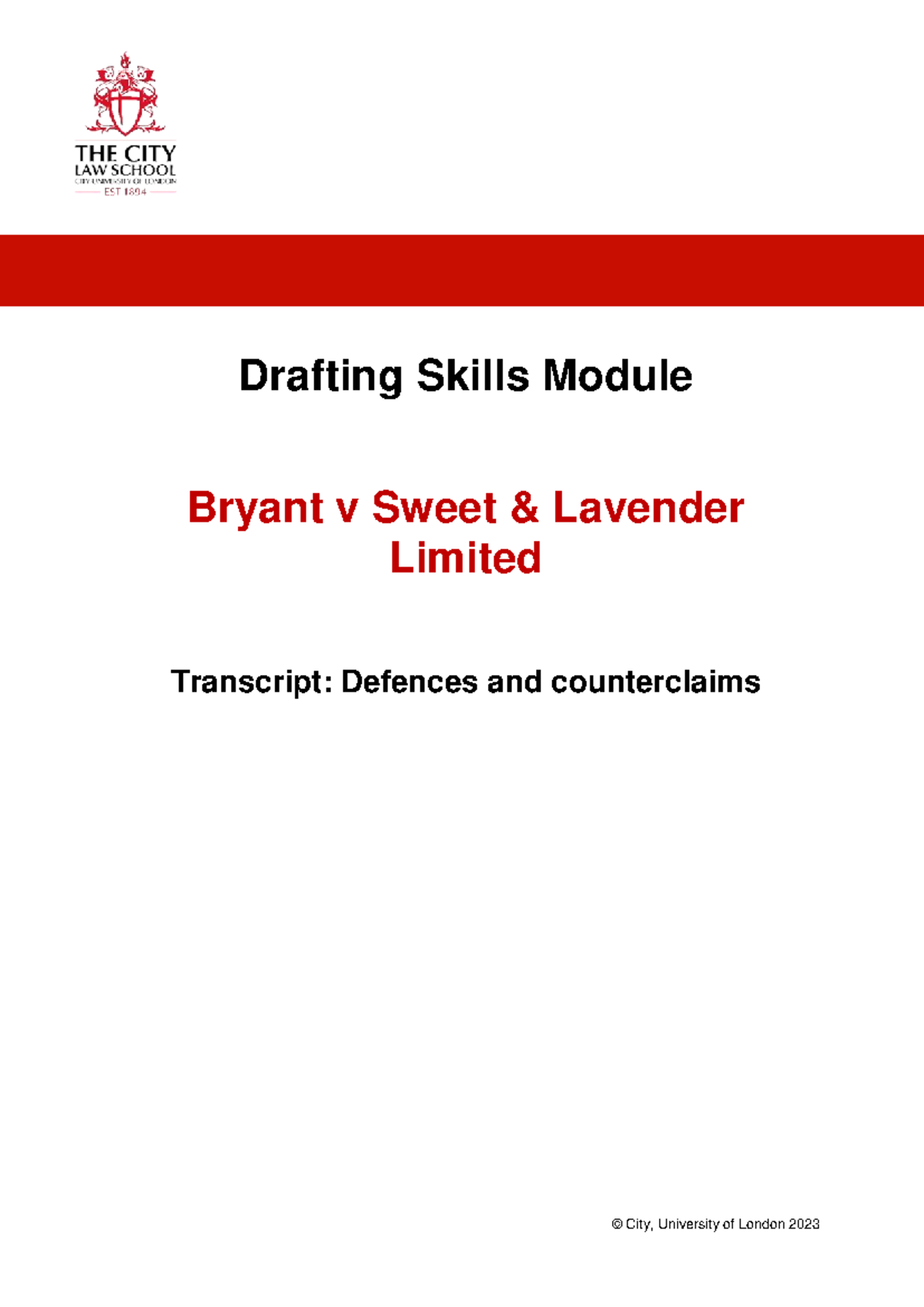 DRF- Bryant-01-2324-LM1 - defence negligence - Drafting Skills Module ...