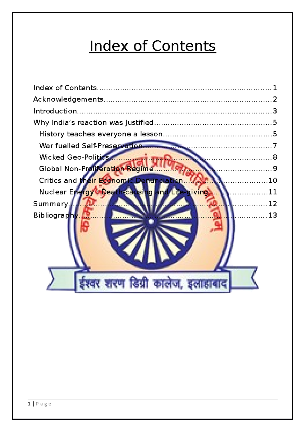 Political Science Project - Index of - Studocu