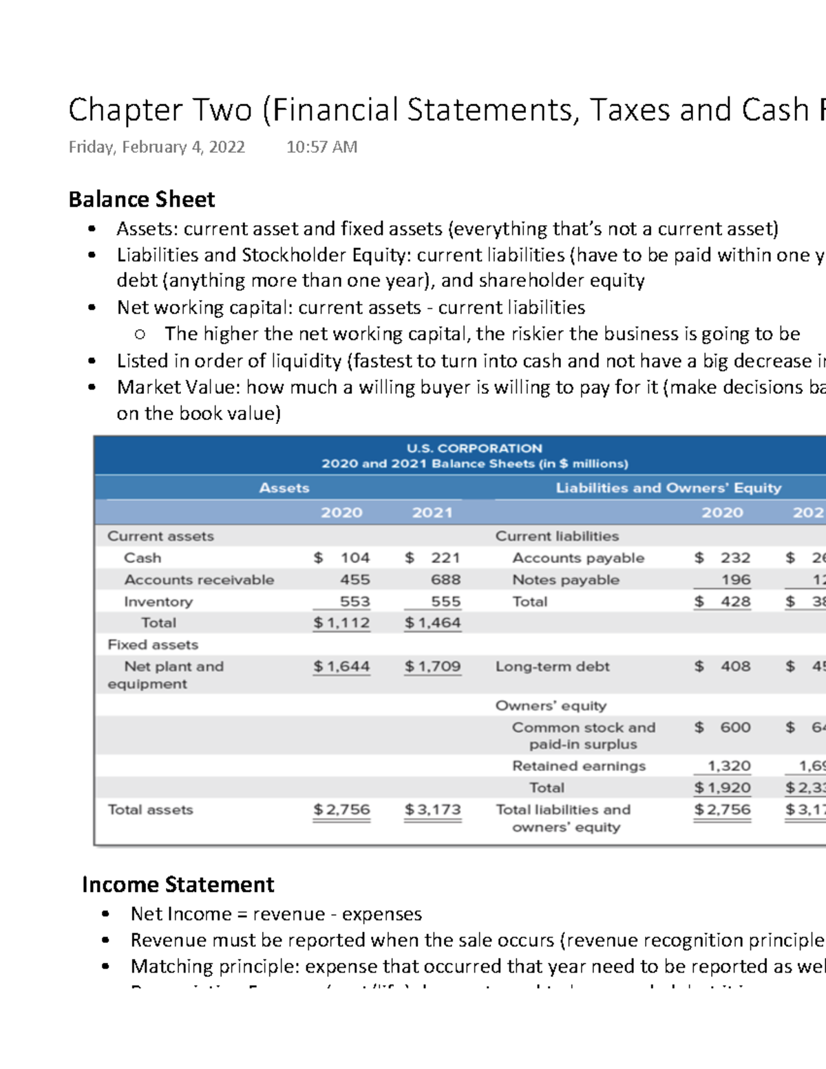 Chapter Two (Financial Statements, Taxes and Cash Flow) - Balance Sheet ...