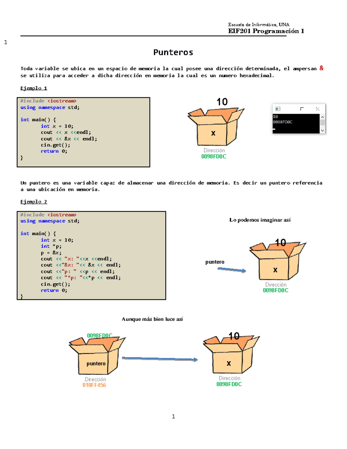 Punteros - Ejemplo 1 10 using namespace int main() int x cout x cout ...