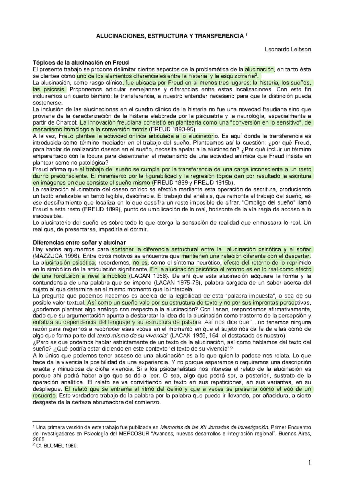 Leibson, Alucinaciones, estructura y transferencia - 1 ALUCINACIONES ...