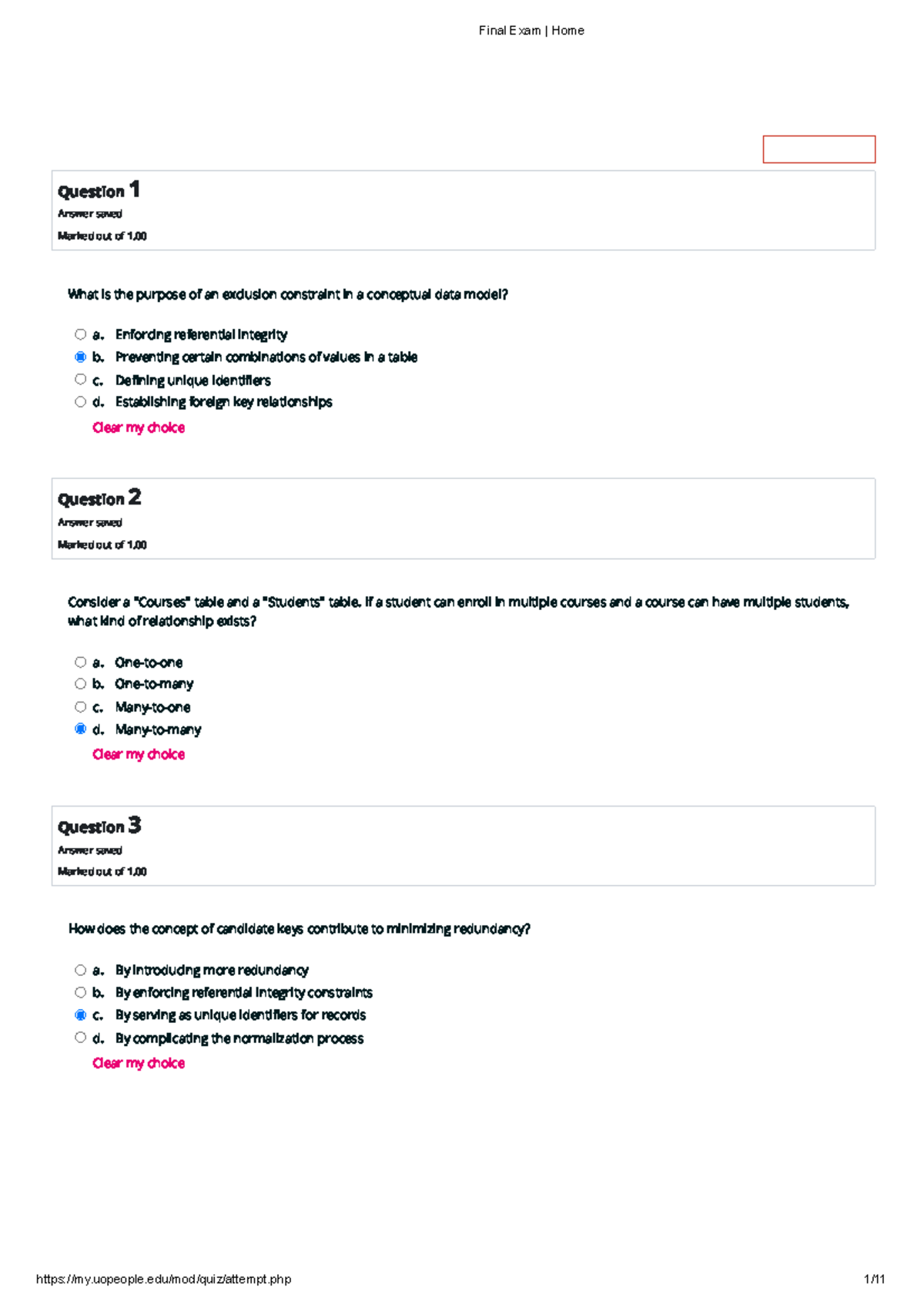 CS2203 Final Exam 97.5% - Question 1 Answer saved Marked out of 1. Question 2 Answer saved ...