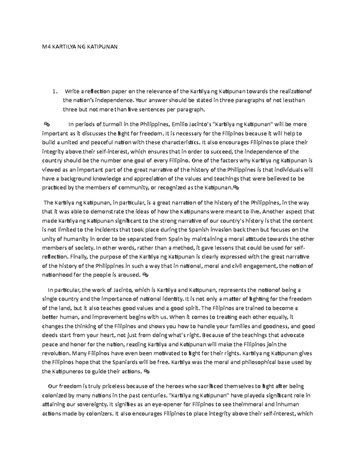 M4 - The KARTILYA KATIPUNAN in the Philippines, reflection paper - M4 ...