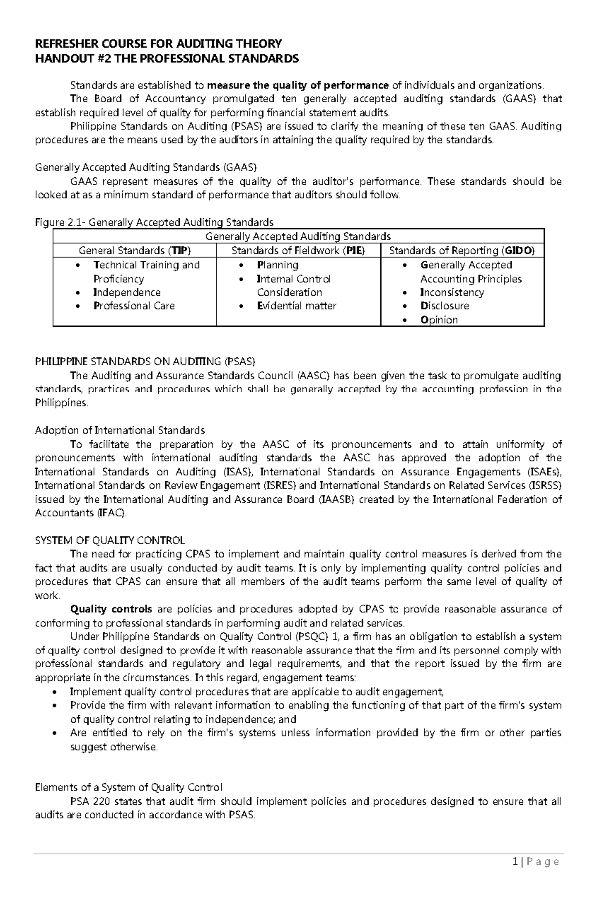 Handout #2 THE Professional Standards - HANDOUT #2 THE PROFESSIONAL ...