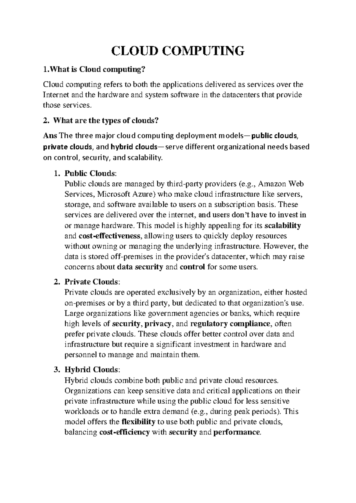 Cloud Computing - notes - CLOUD COMPUTING 1 is Cloud computing? Cloud ...