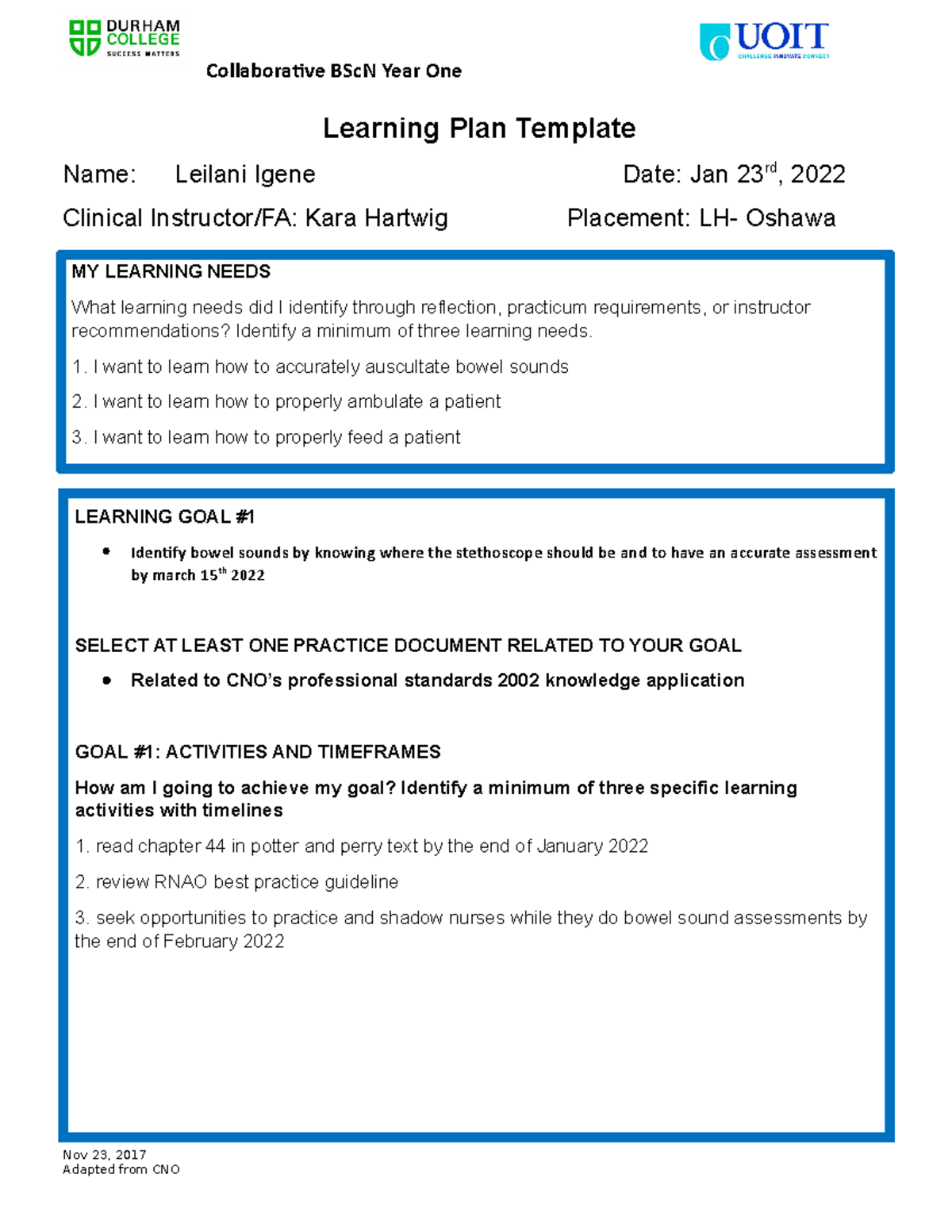 Learning Plan template - Learning Plan Template Name: Leilani Igene ...