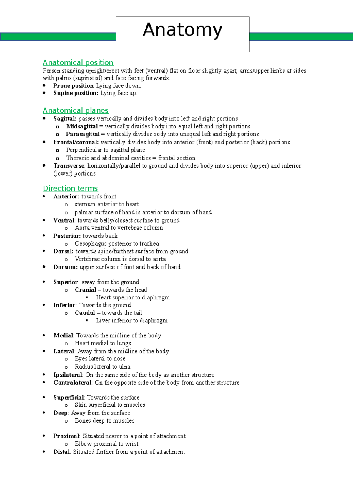 Summary ANHB1101 - all lectures are summarised. some additional notes ...