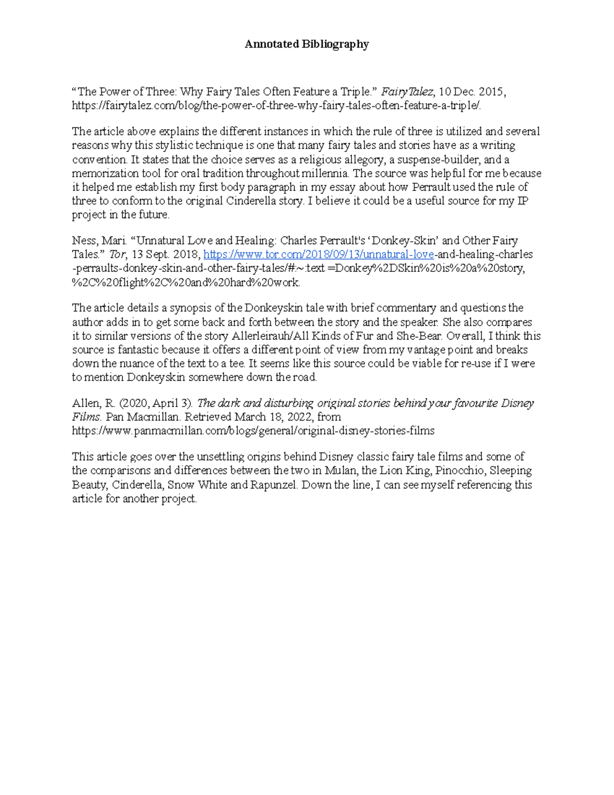 Annotated Bibliography - Annotated Bibliography “The Power of Three ...