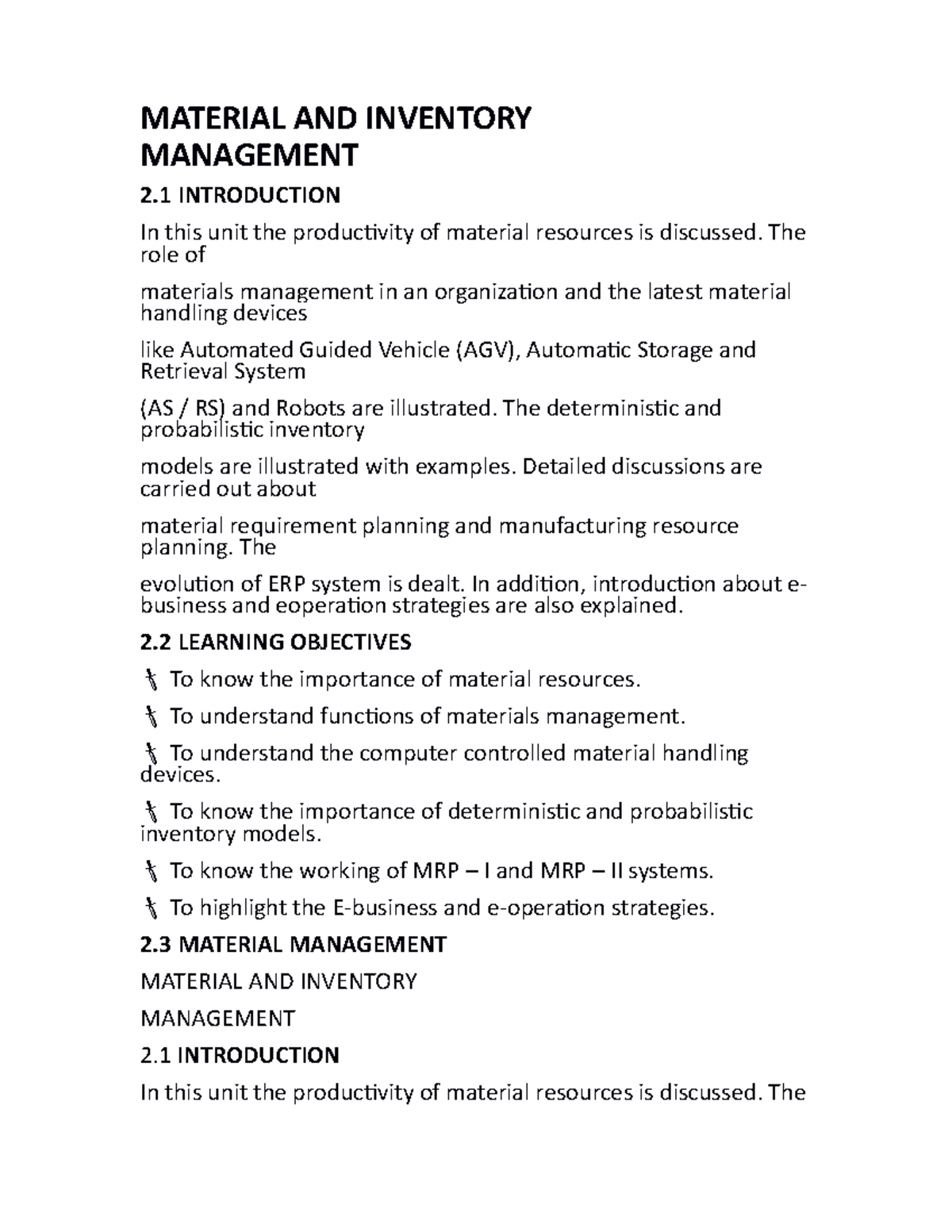 Material AND Inventory - MATERIAL AND INVENTORY MANAGEMENT 2 ...