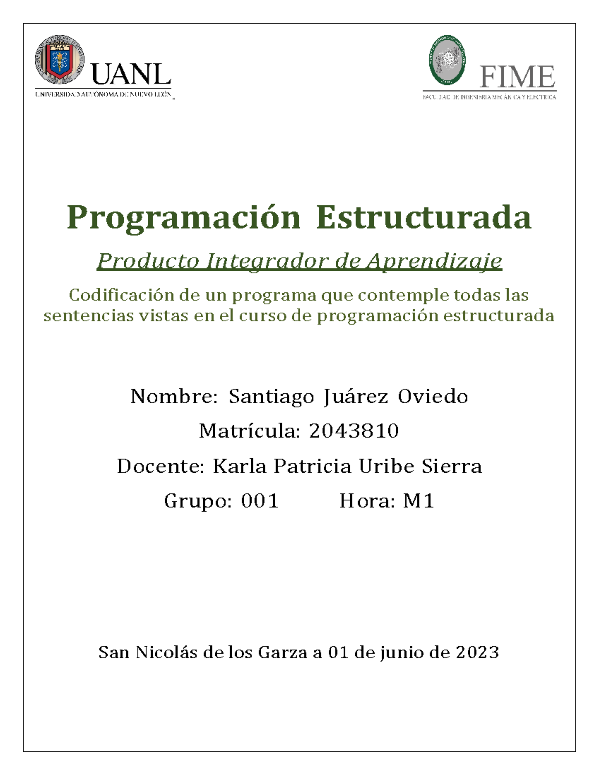 PIA_Programacion E - Programación Estructurada Producto Integrador de Aprendizaje Codificación ...