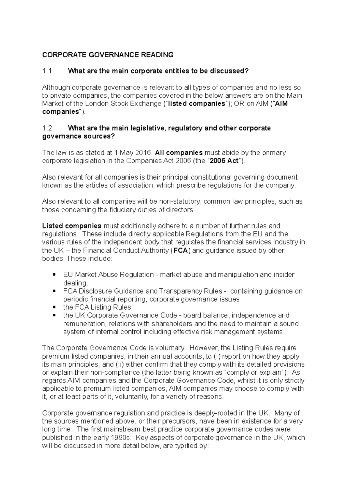 Corporate Governance - Lecture notes 8-9 - CORPORATE GOVERNANCE READING ...