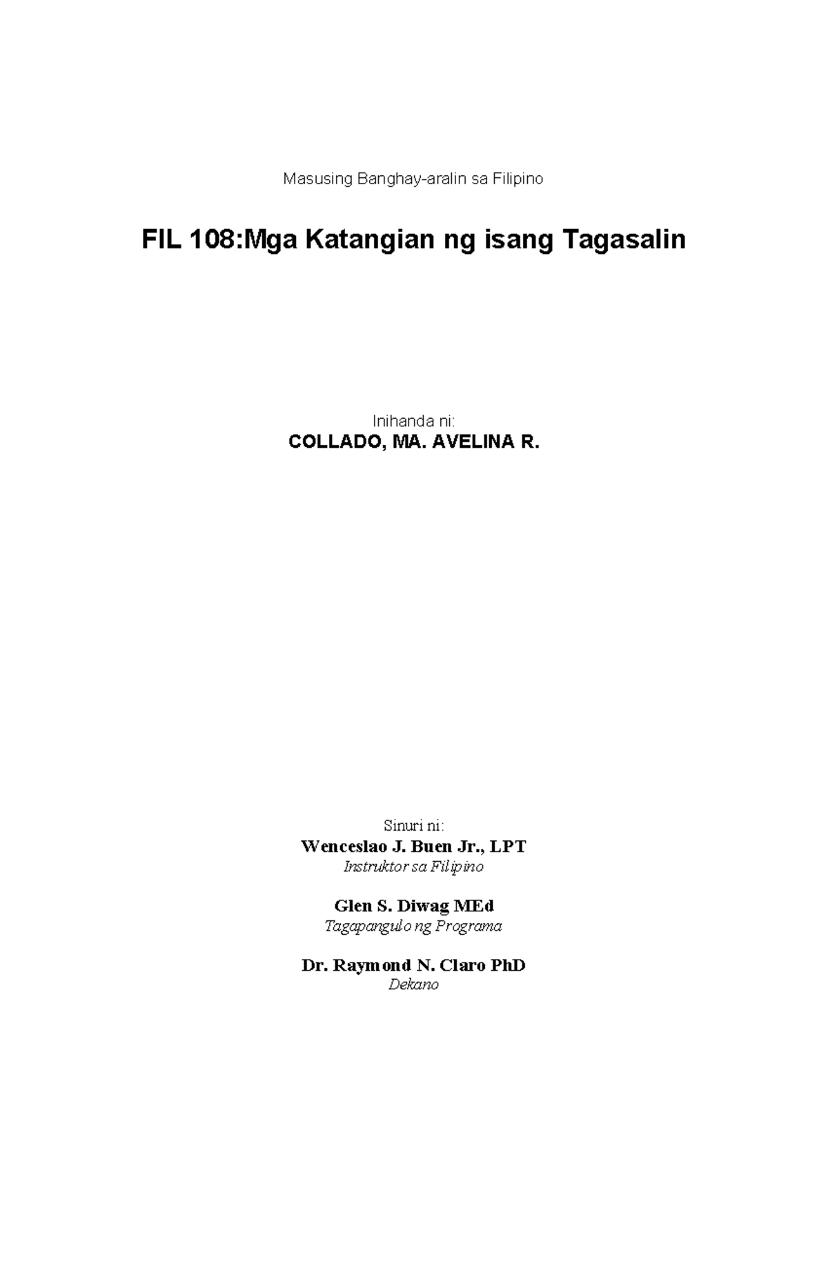 Fil-Elem-LP - LP FOR FILIPINO - Masusing Banghay-aralin sa Filipino FIL ...