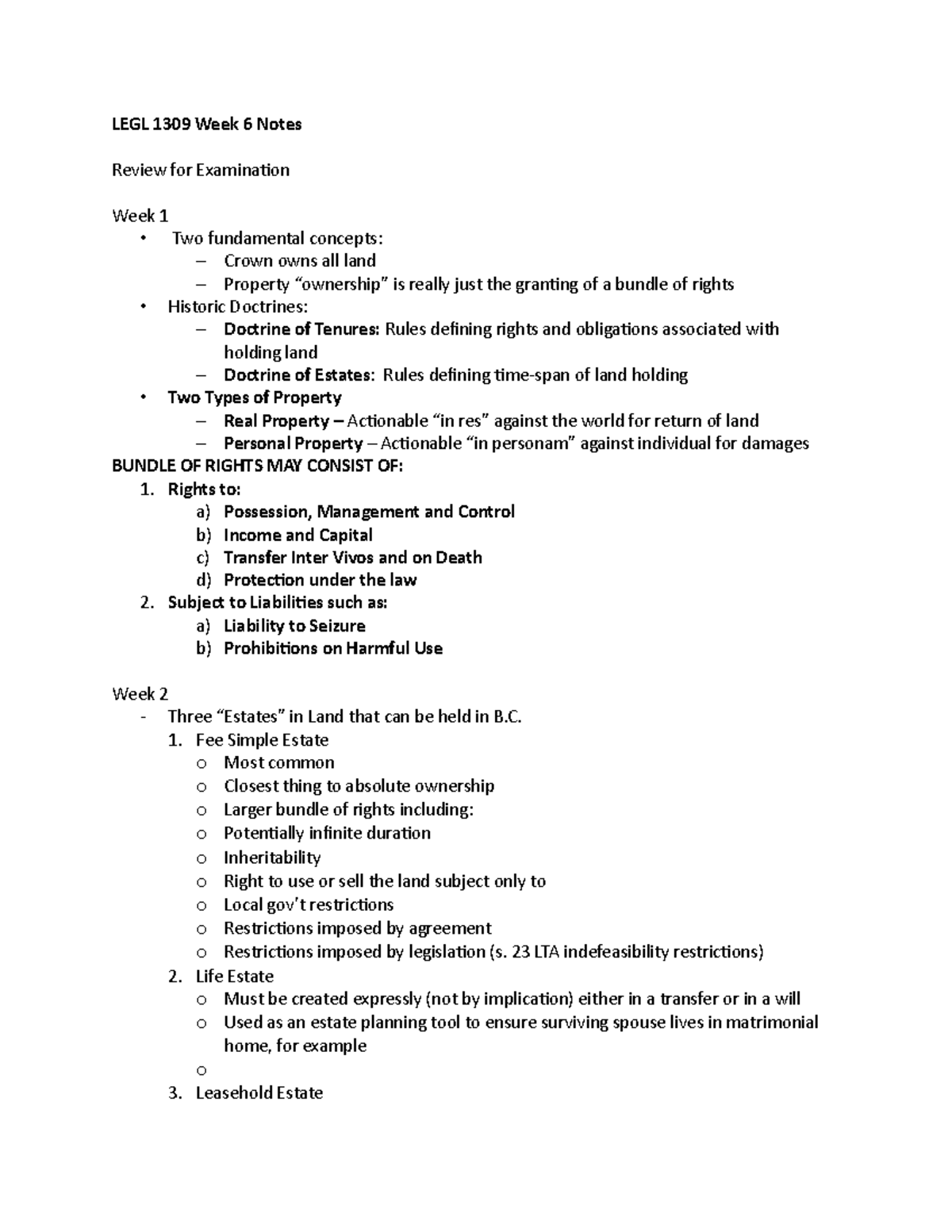 LEGL 1309 Week 6 Notes - Instructor: Janet Chee CRN30341 - LEGL 1309 ...